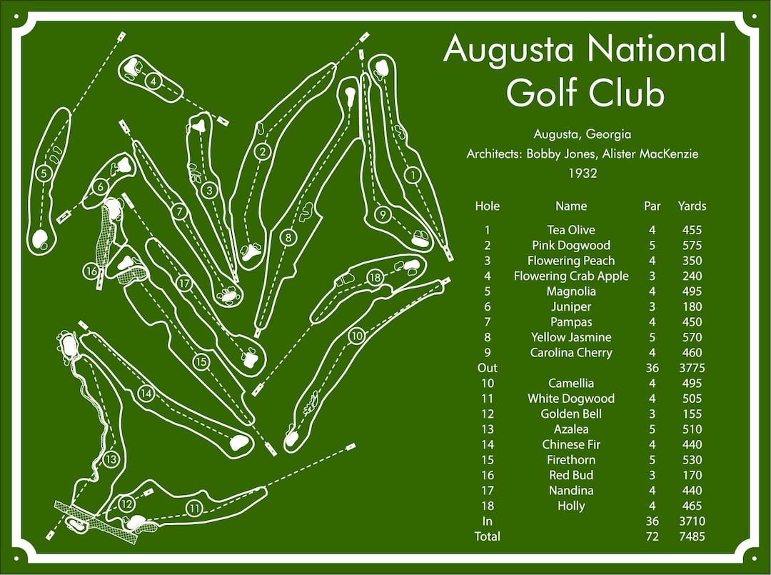 Augusta National Golf Course Map - Etsy
