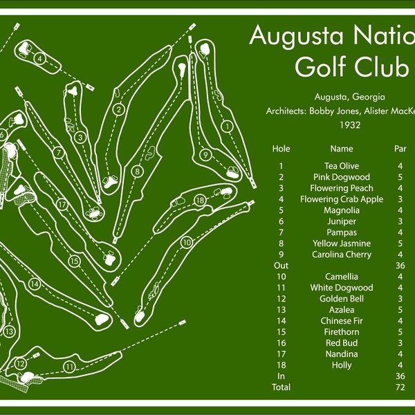 Augusta National Map - Etsy