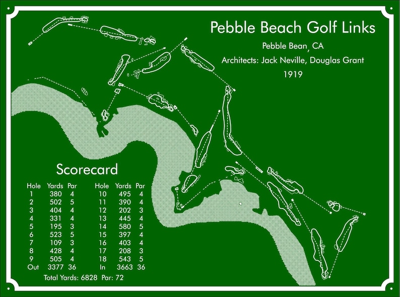 Pebble Beach Golf Course Map - Etsy