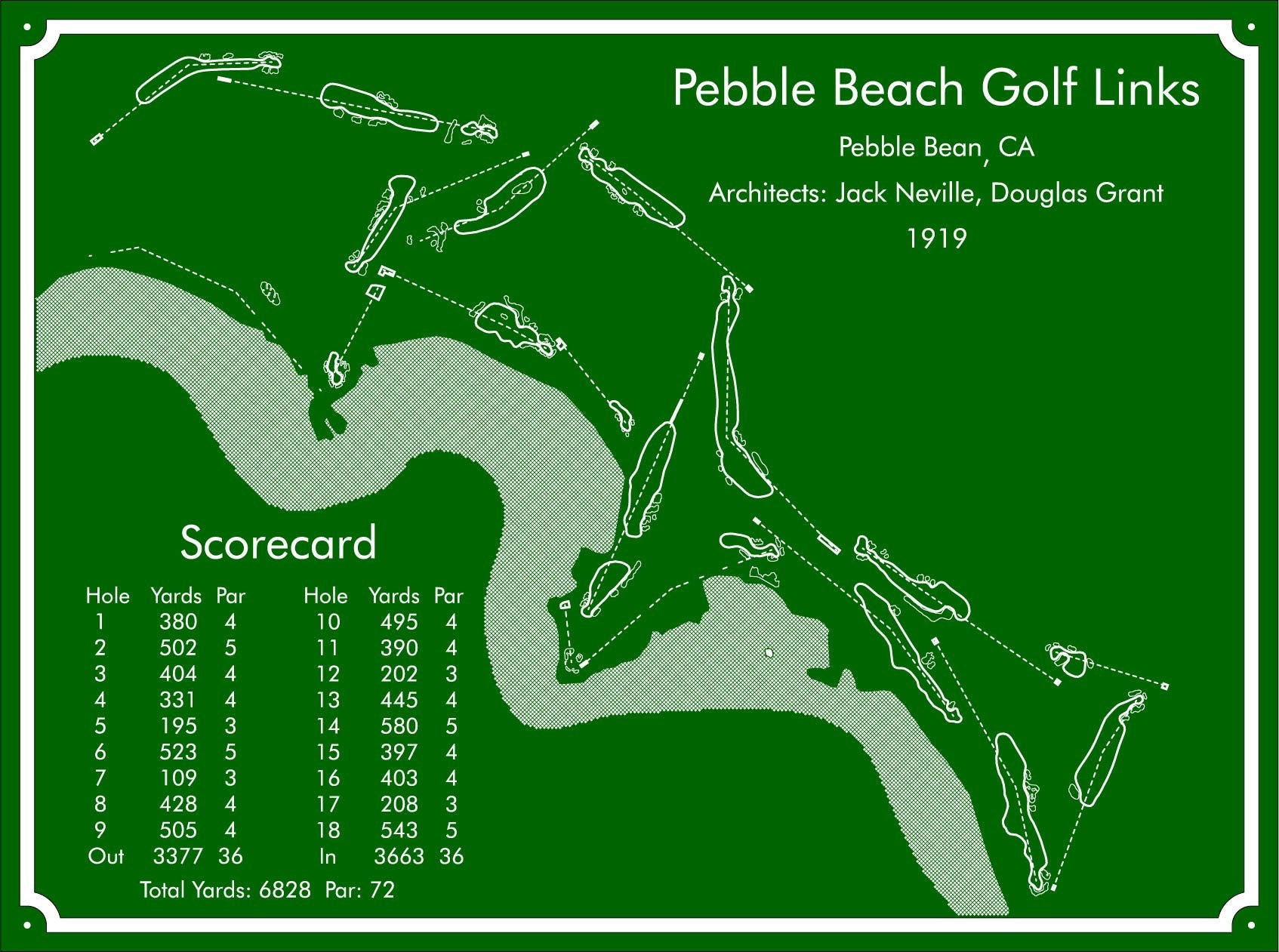 Pebble Beach Golf Course Map - Etsy