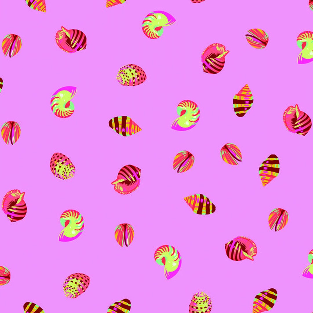 OOP Tula Pink Fabric - ZUMA Sea Shells in Glow Fish (pink) - 21" X WOF ...