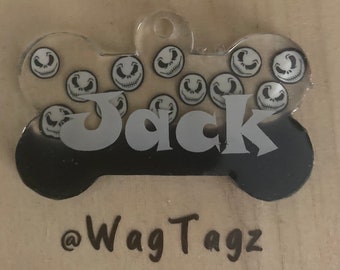 Pet ID Tag Jack Skellington inspired Dog Tag, Cat Tag, Pet Tag - Etsy