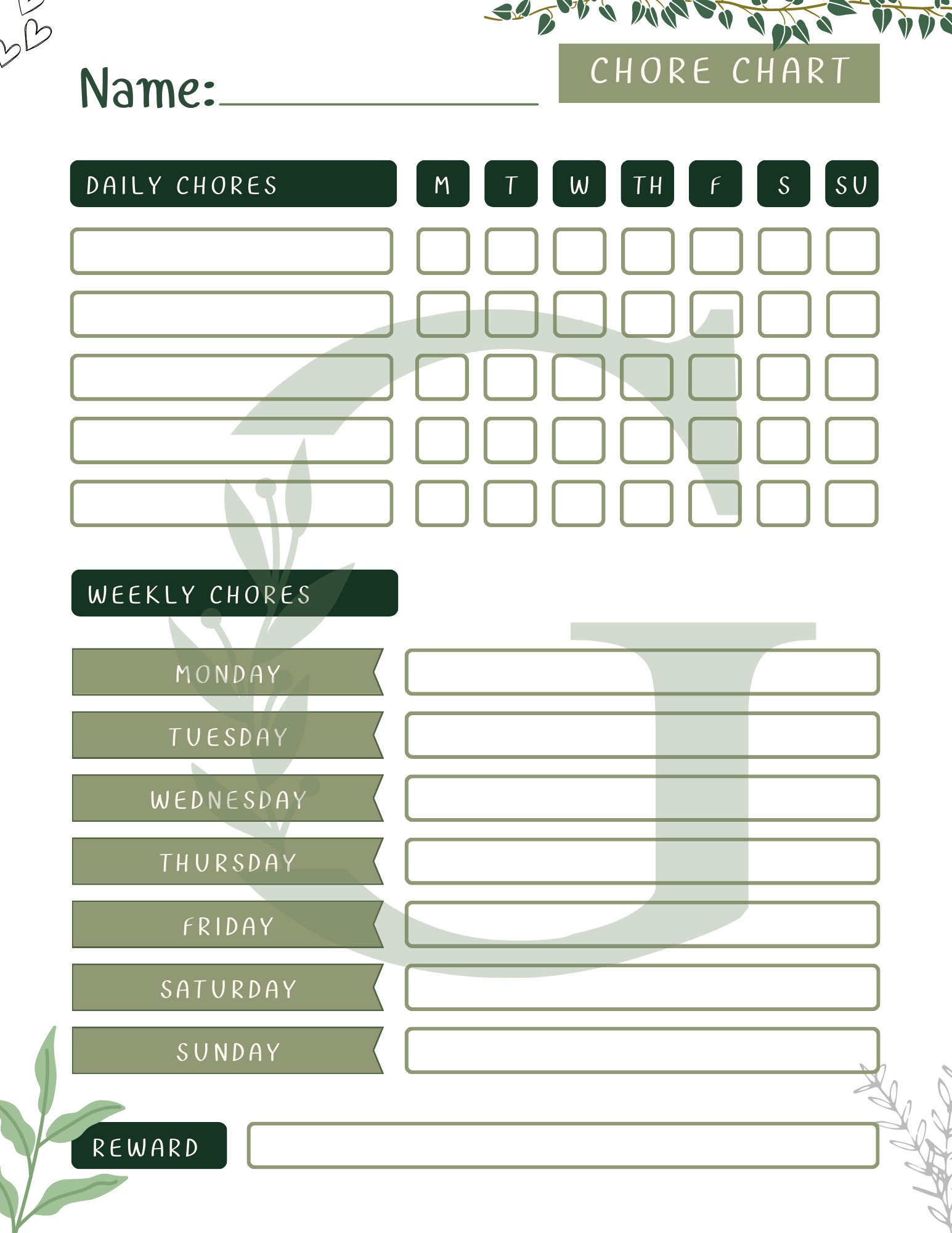 Chore Chart - Plant Theme 1 - Etsy