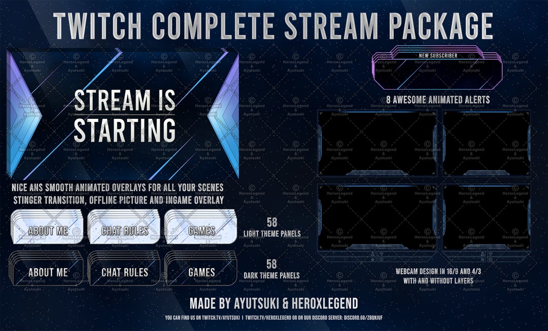 Twitch/youtube/trovo Complete Stream Set (overlays, Alerts, Panels ...