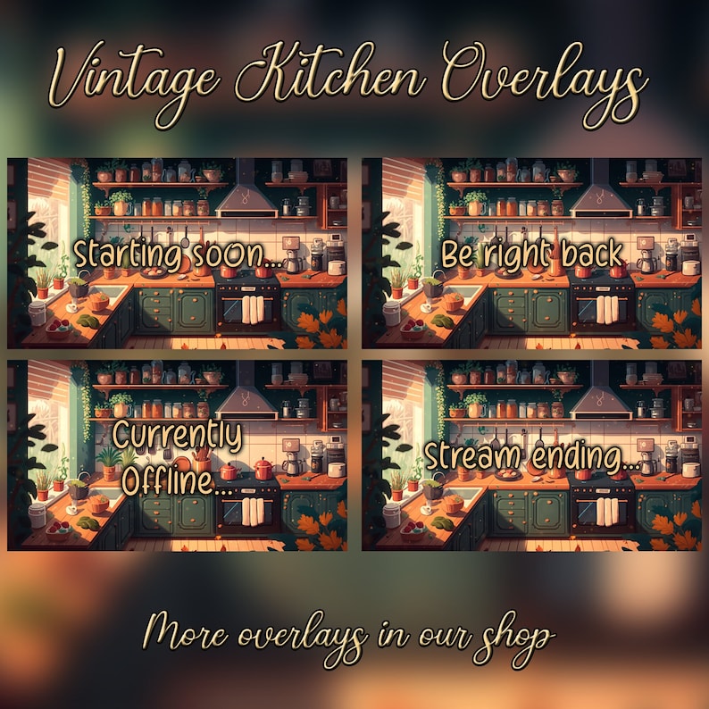 Animated Vintage Lofi Kitchen Streamoverlays | Twitch Youtube Animated ...