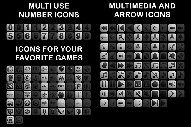 500+ Stream Deck and Touch Portal Icons Set Black & White Minimal ...