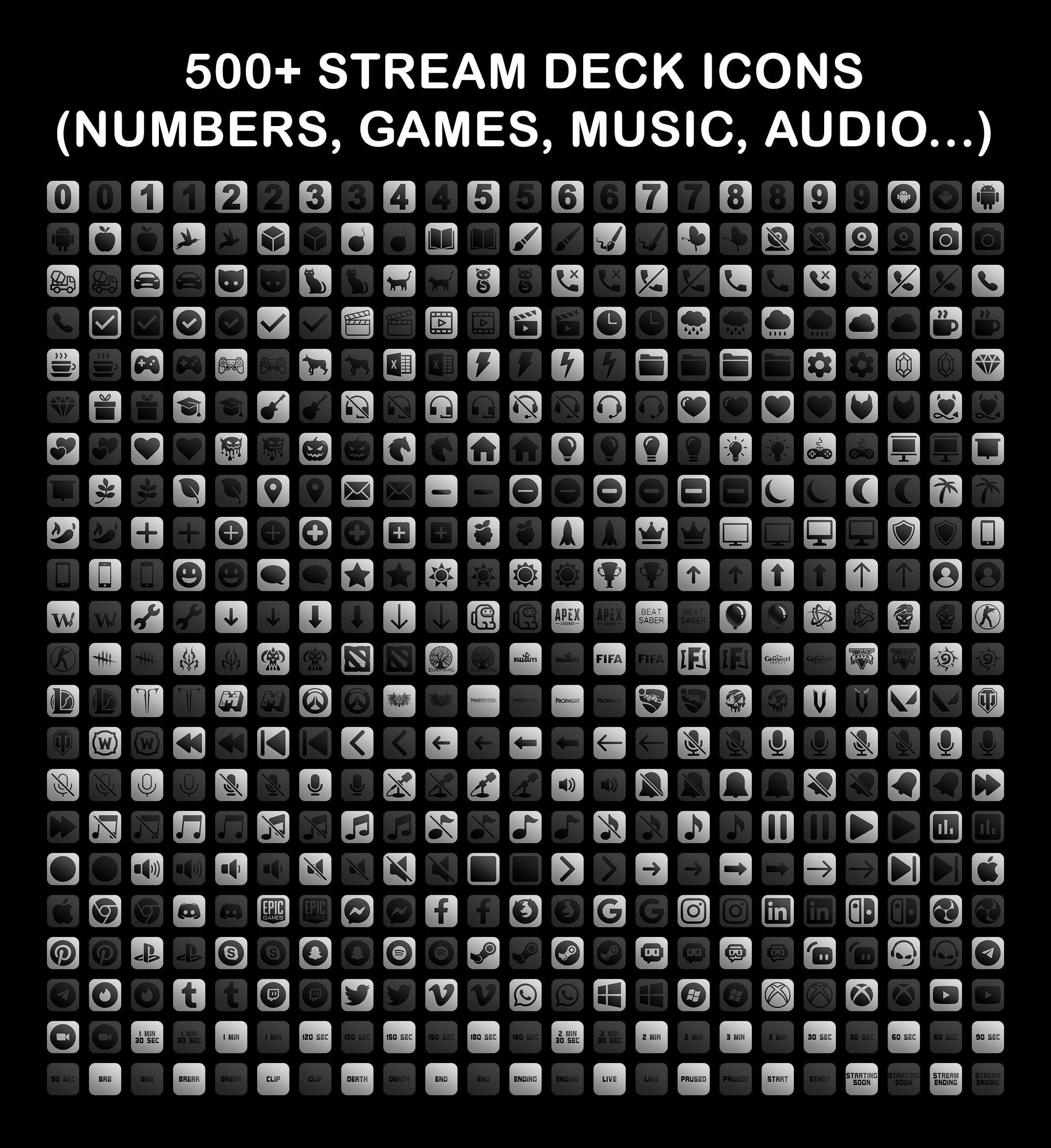 500+ Stream Deck and Touch Portal Icons Set Black & White Minimal ...