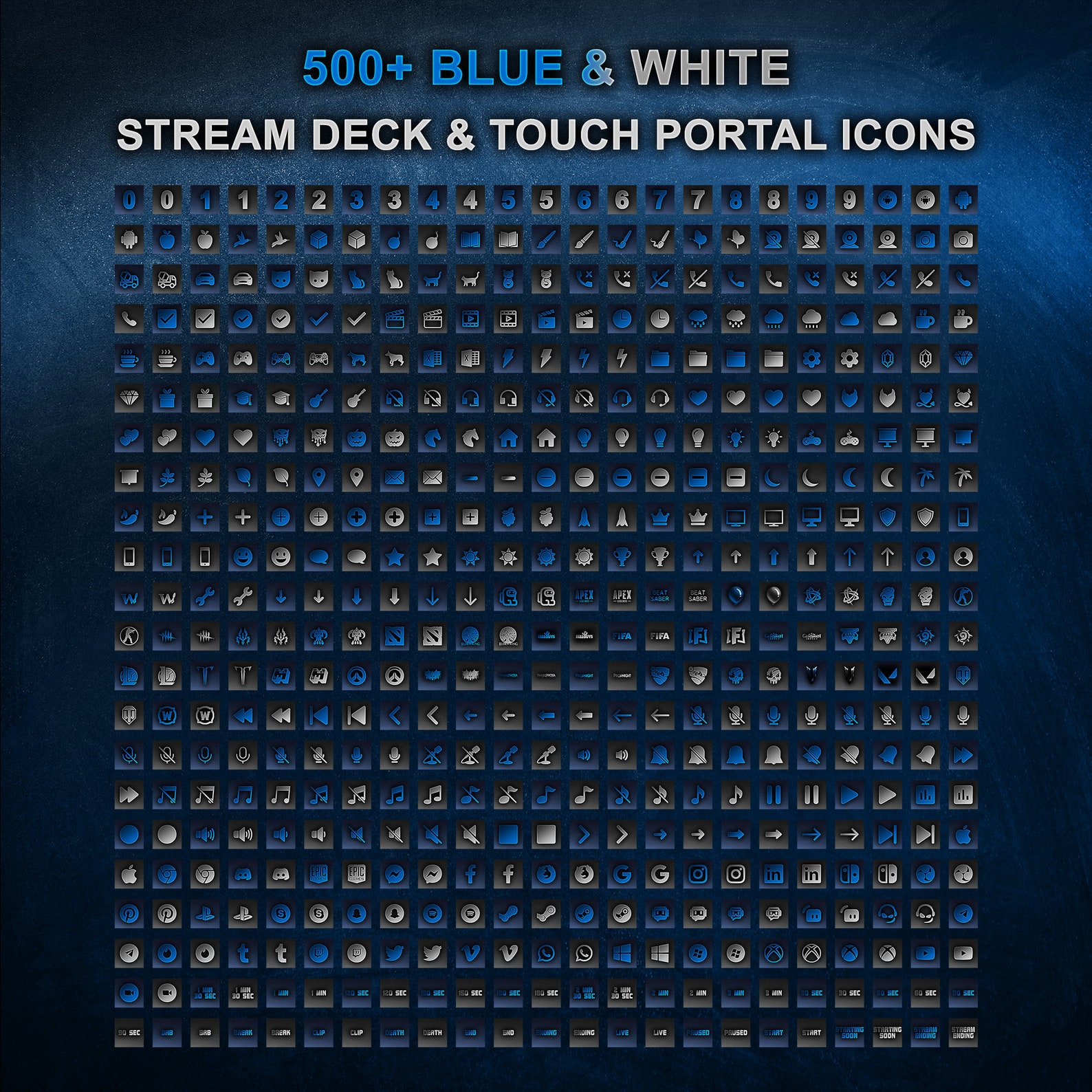 500+ Stream Deck and Touch Portal Icon Set Blue&white Silver Stars ...