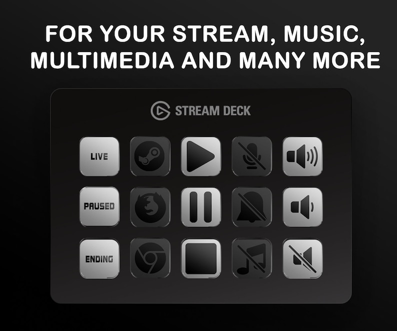 500+ Stream Deck and Touch Portal Icons Set Black & White Minimal ...
