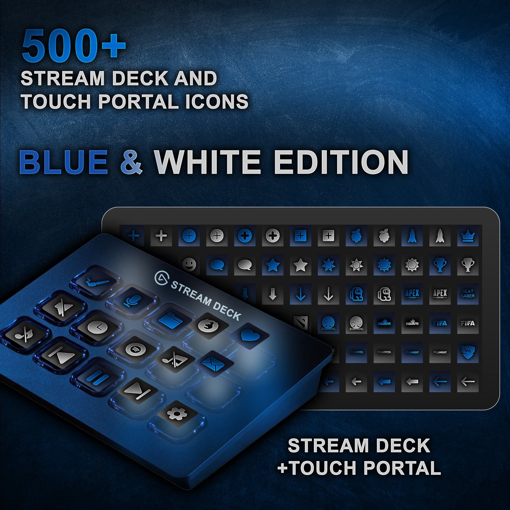500+ Stream Deck and Touch Portal Icon Set Blue&white Silver Stars ...