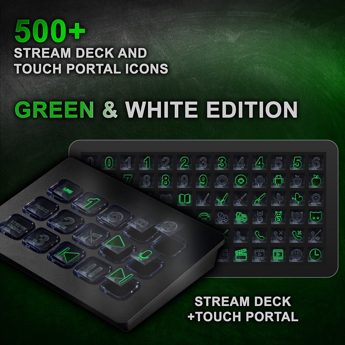 500+ Animated Stream Deck and Touch Portal Icon Set GREEN & White/grey ...