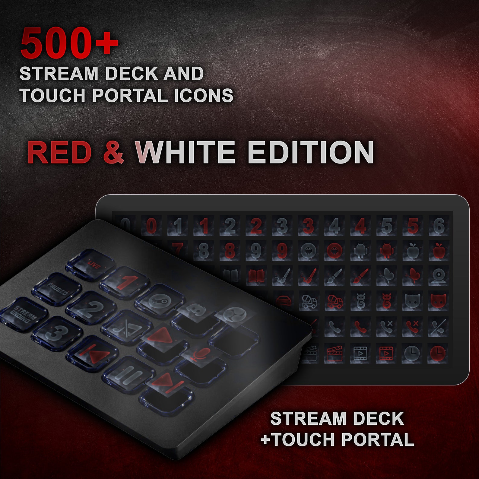 500+ Animated Stream Deck and Touch Portal Icon Set RED & White/grey ...