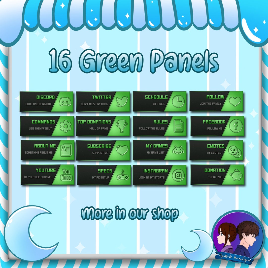 16 Green Panels | Twitch Stream | Simple Panels - Etsy