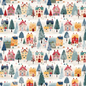 Christmas Village Scene - Seamless Digital Paper Print Pattern, Digital ...