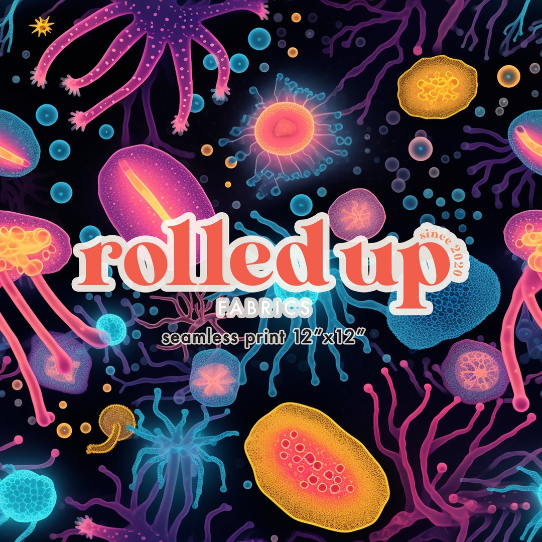 Bacteria Seamless Print - Digital Paper Print Pattern, Neon Fluorescent ...