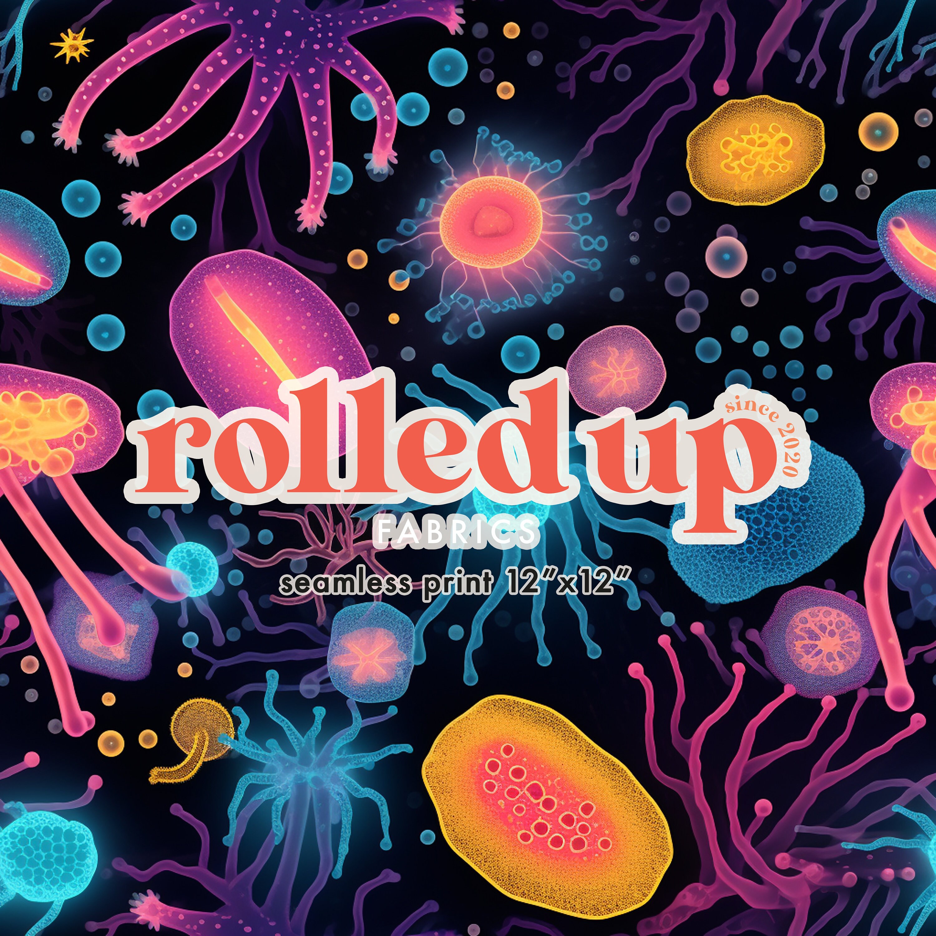 Bacteria Seamless Print - Digital Paper Print Pattern, Neon Fluorescent ...