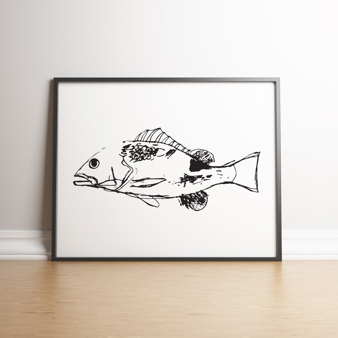 Rough Drawing Sketch Fingermark Fish Illustration Print Wall Art Vector ...