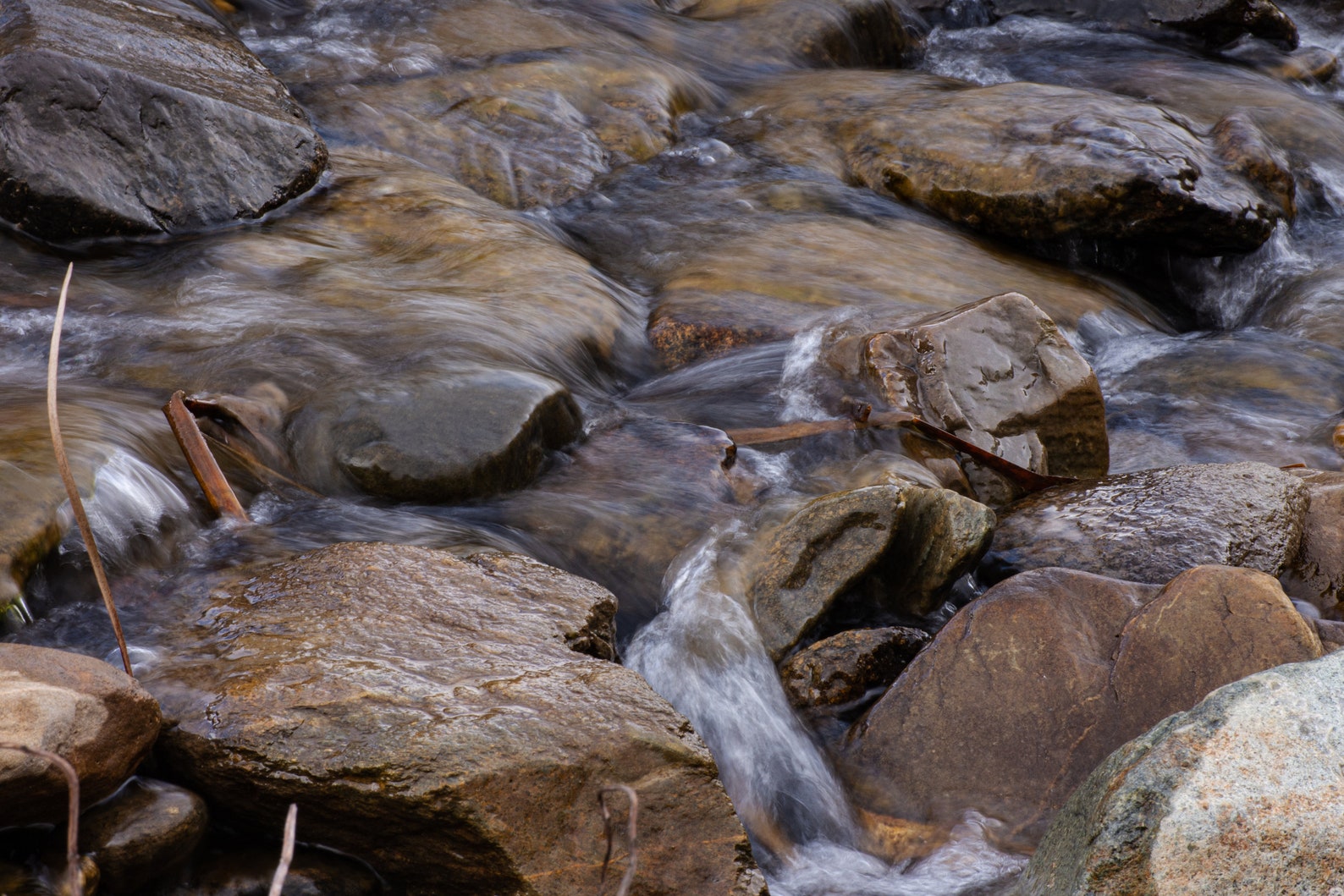 Rocks Boulders in Rapid Section of Creek River With Clear Transparent ...