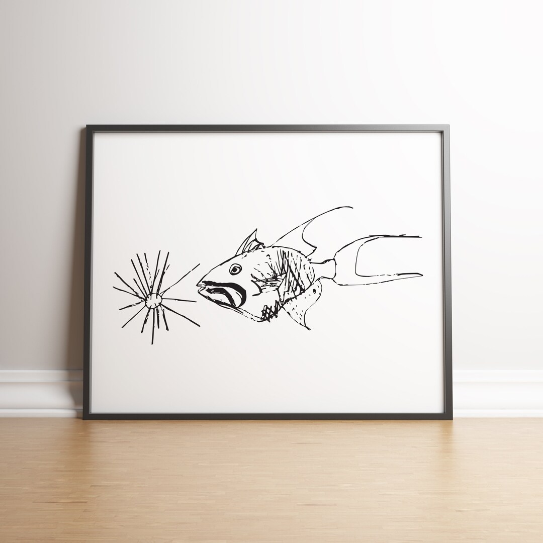 Rough Sketch Triggerfish Fish Illustration Print Wall Art Vector, Line ...