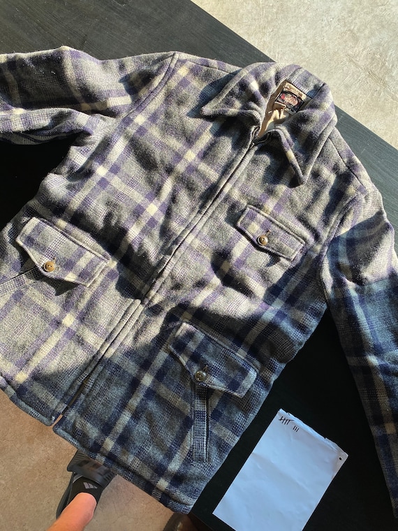 Vintage 1950's Woolrich Wool Flannel Jacket in Gray P… - Gem