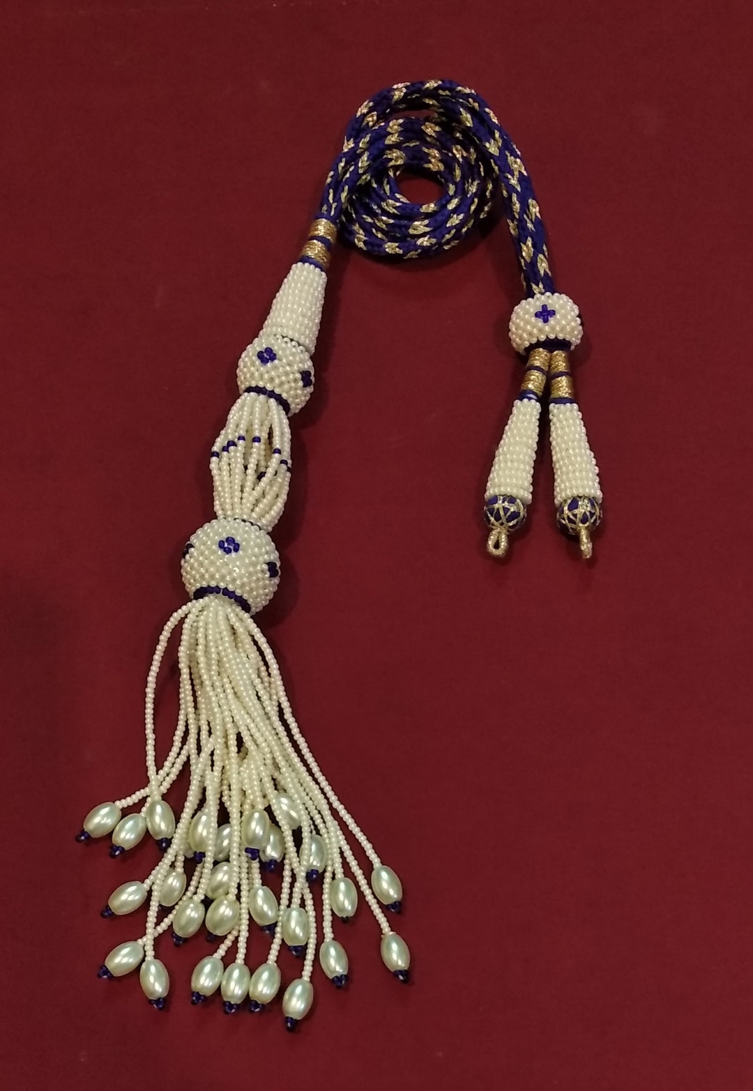 Adjustable Royal Blue Necklace Cord, Beaded Tassels, Brass Clasp - Etsy