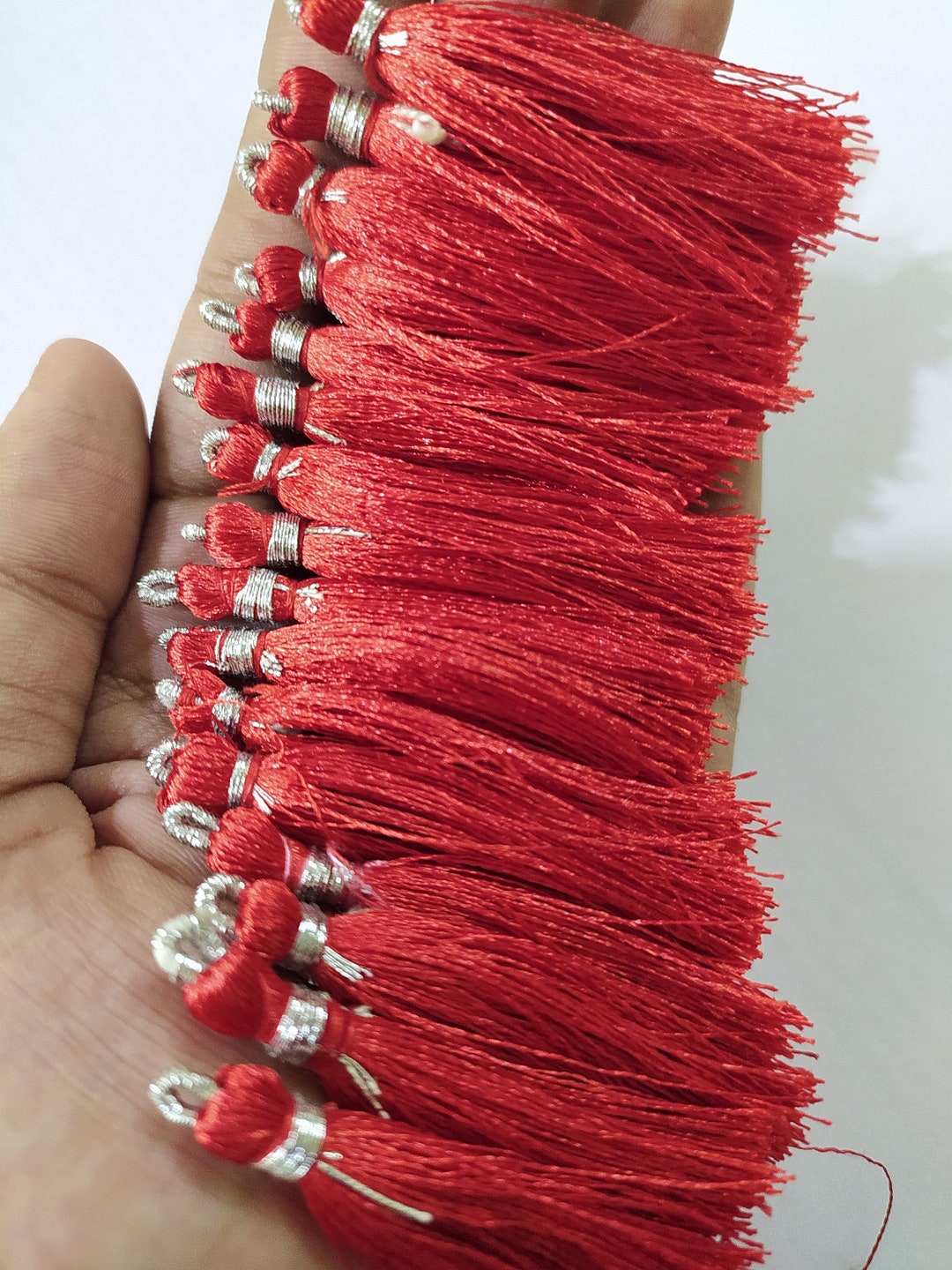 Borla de seda, color rojo, 2 pulgadas (aprox.), borla de seda hecha a ...