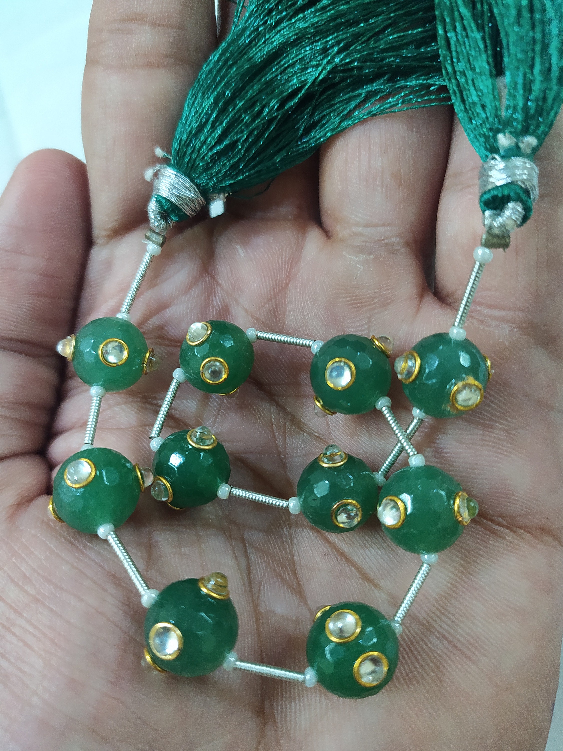 Light Green Jade Stone With Imitated Kundan 10 Pieces Tassel - Etsy UK