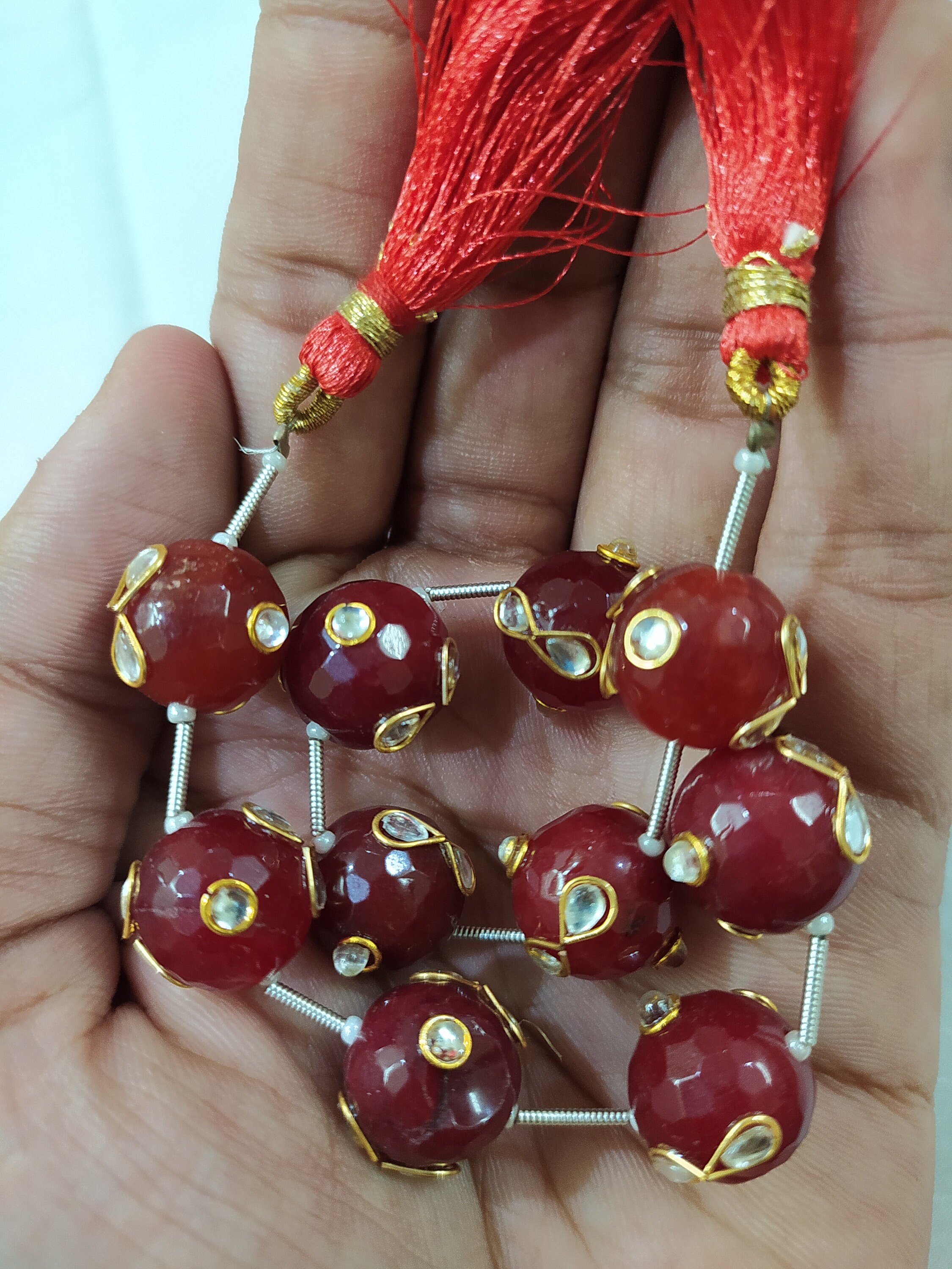 Red Jade Stone With Imitated Kundan 10 Pieces Tassel - Etsy Israel