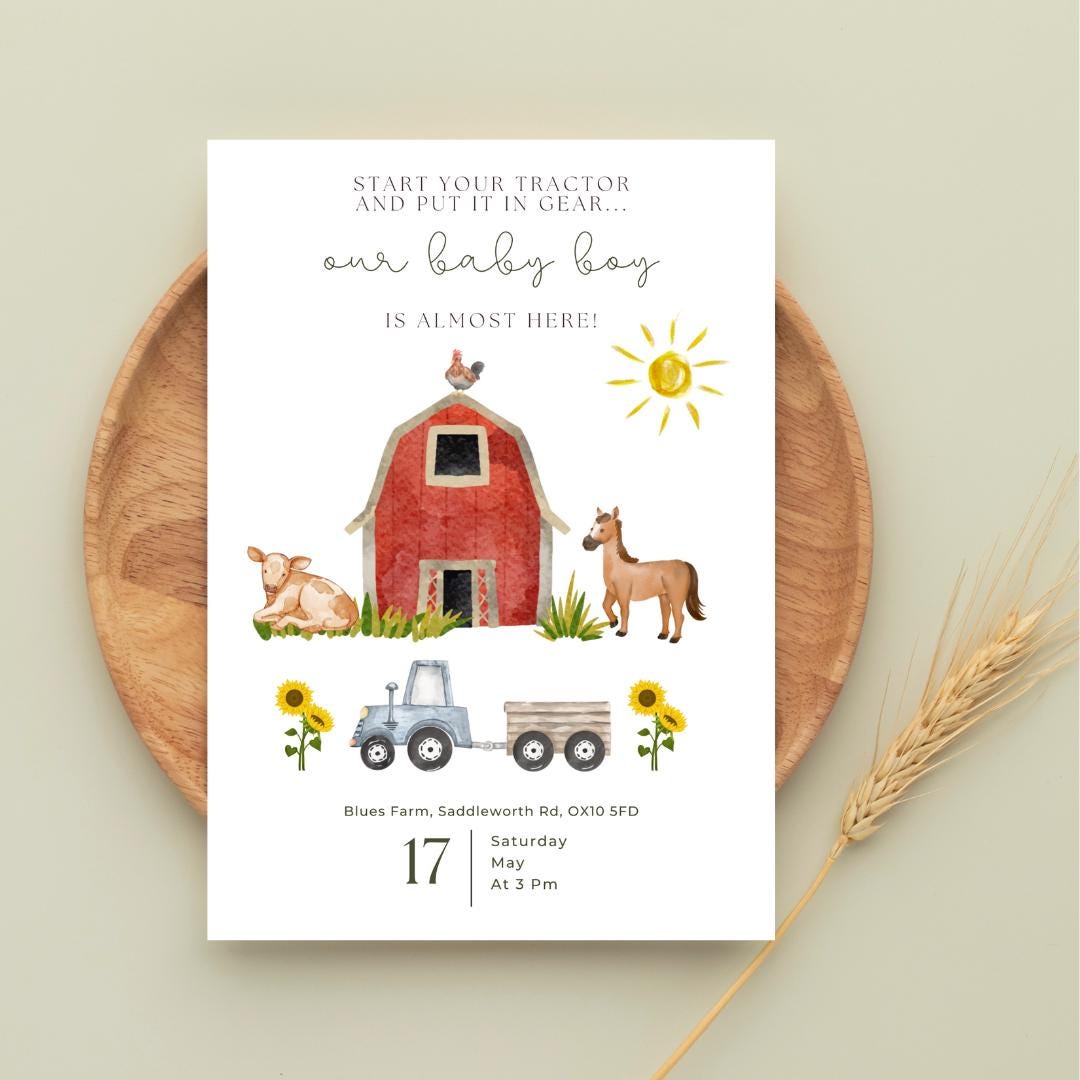 Rustic Farm Baby Shower Invitation | Tractor Baby Shower Invite ...