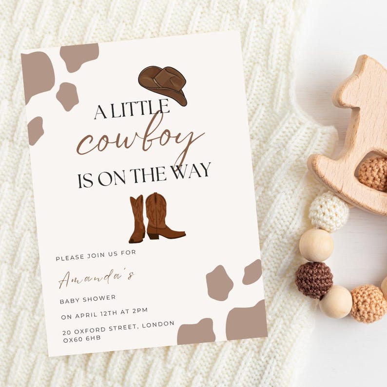 Editable A Little Cowboy Baby Shower Invitation, Wild West Baby Shower ...