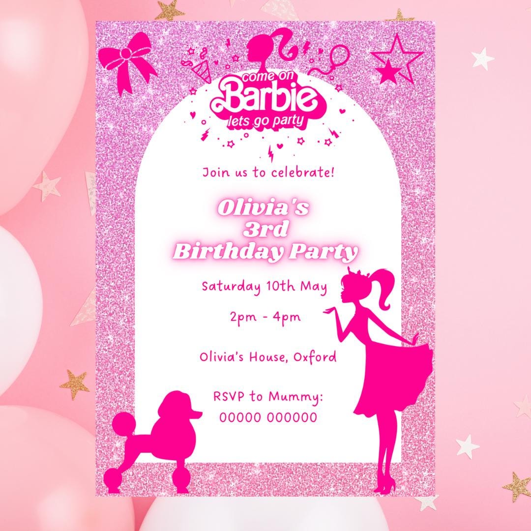Barbie Birthday Invitation | Editable Digital Invite | Pink Glitter ...