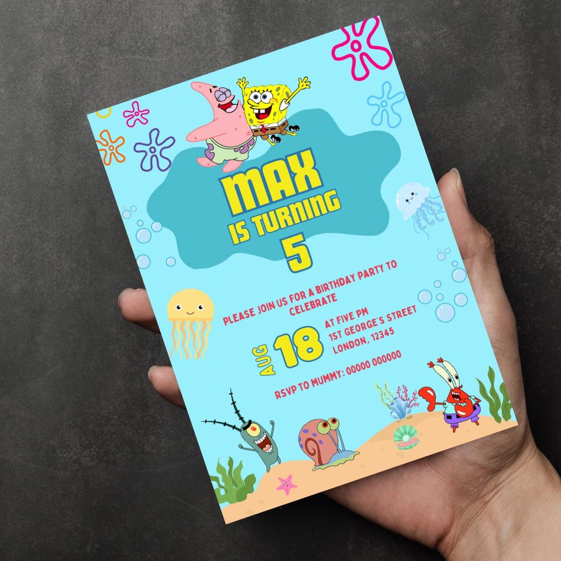 Spongebob Birthday Invite, Editable Digital Spongebob Party Invitation ...