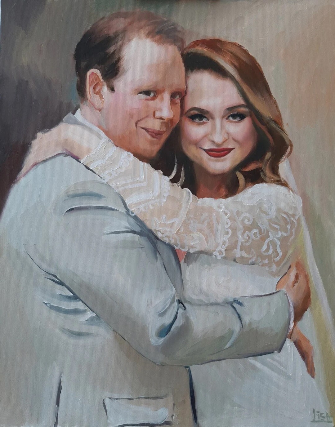 Wedding Portrait Oil Painting From Photo Commission Canvas Wall Art ...