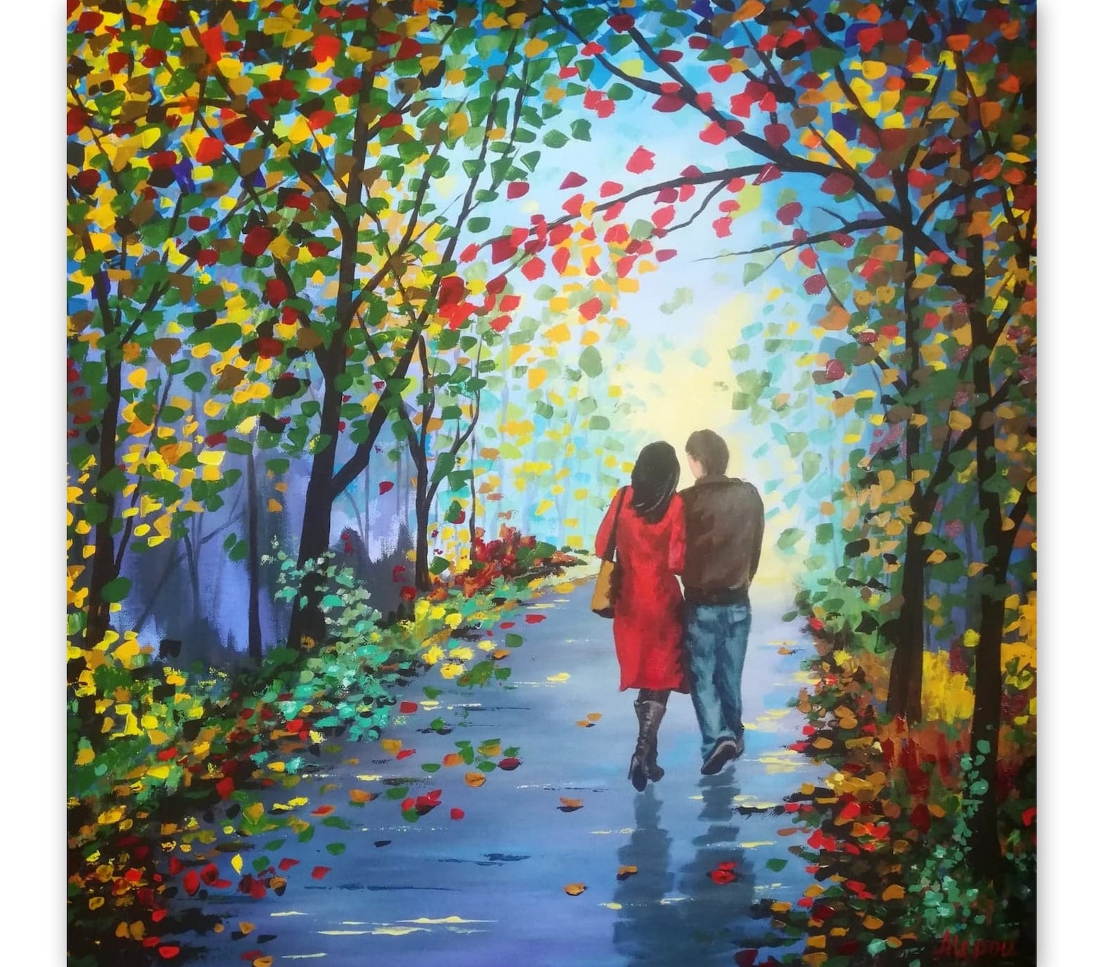 Painting Landscape Romantic Walk in the Forest Colorful Modern Wall Art ...