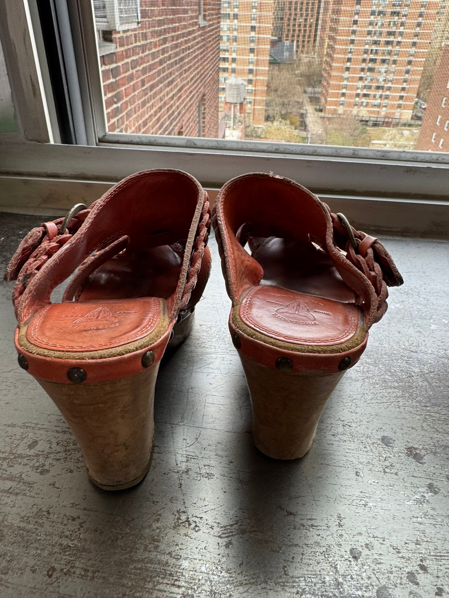 FRYE Vintage Burnt Orange, Braided-leather & Studded Wooden Clogs - Etsy