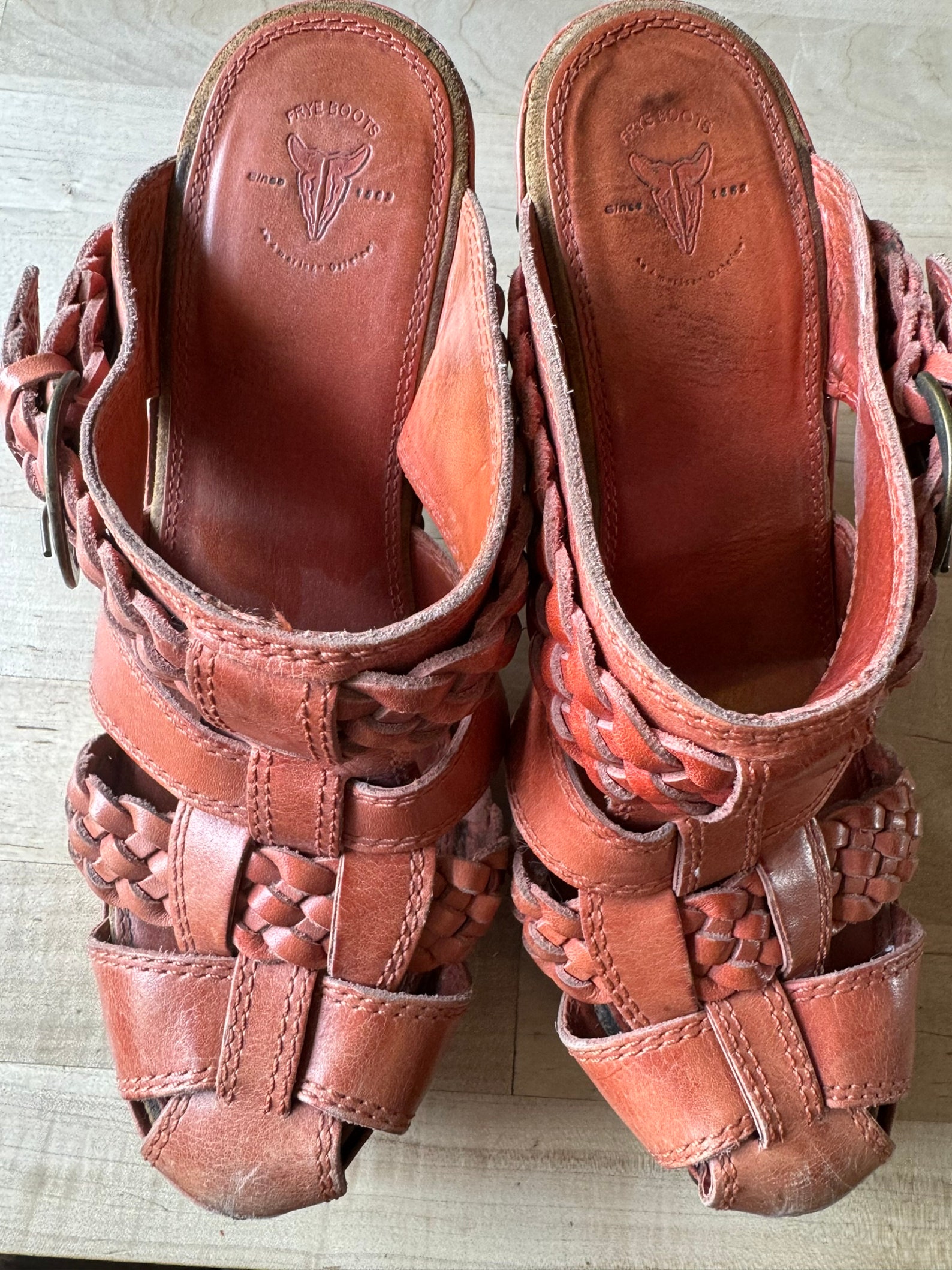 FRYE Vintage Burnt Orange, Braided-leather & Studded Wooden Clogs - Etsy