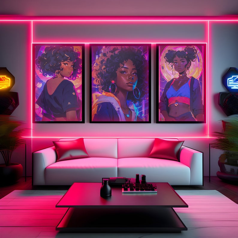 14 Digital Divas Neon Gamer Realm Black Woman Art, African American ...