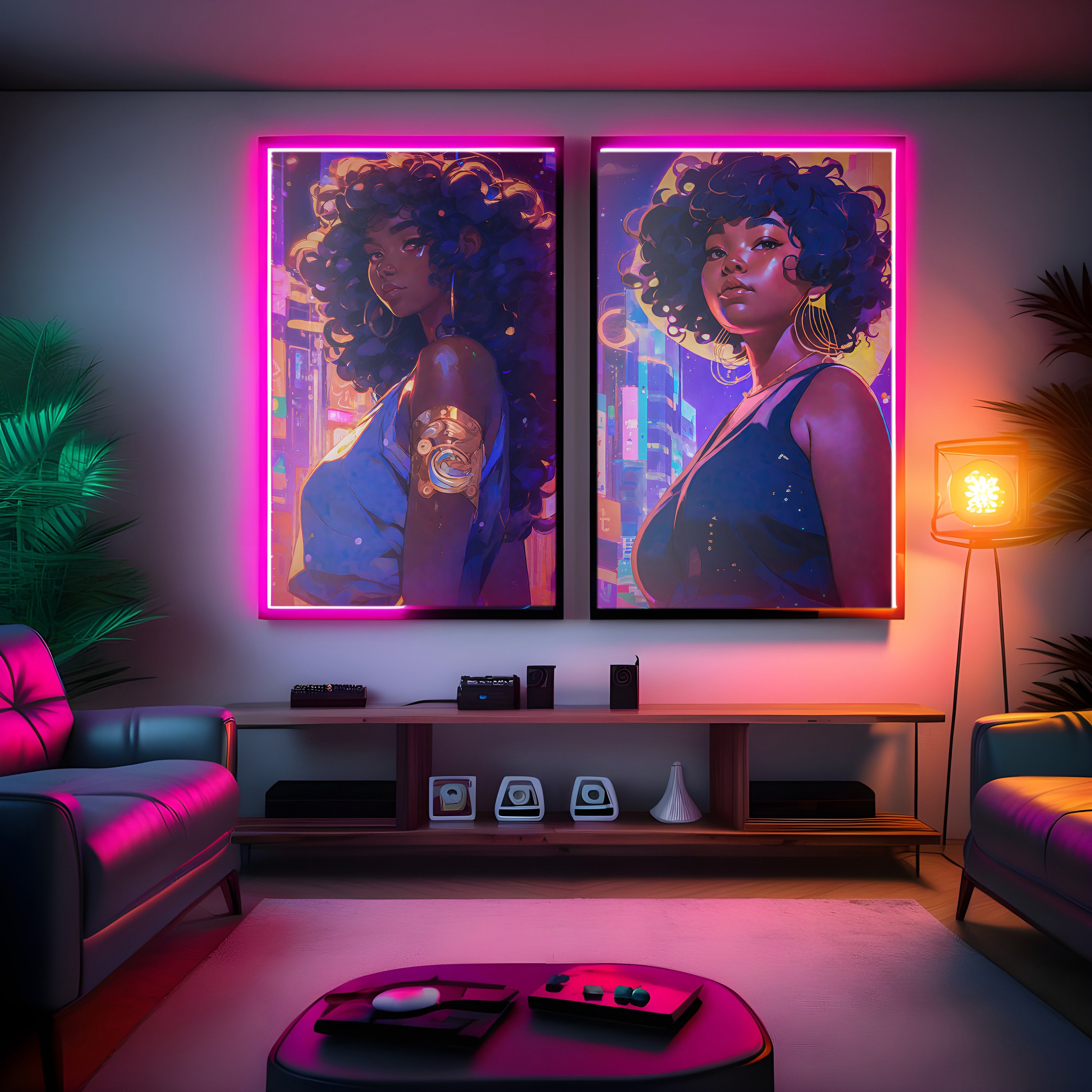 14 Digital Divas Neon Gamer Realm Black Woman Art, African American ...