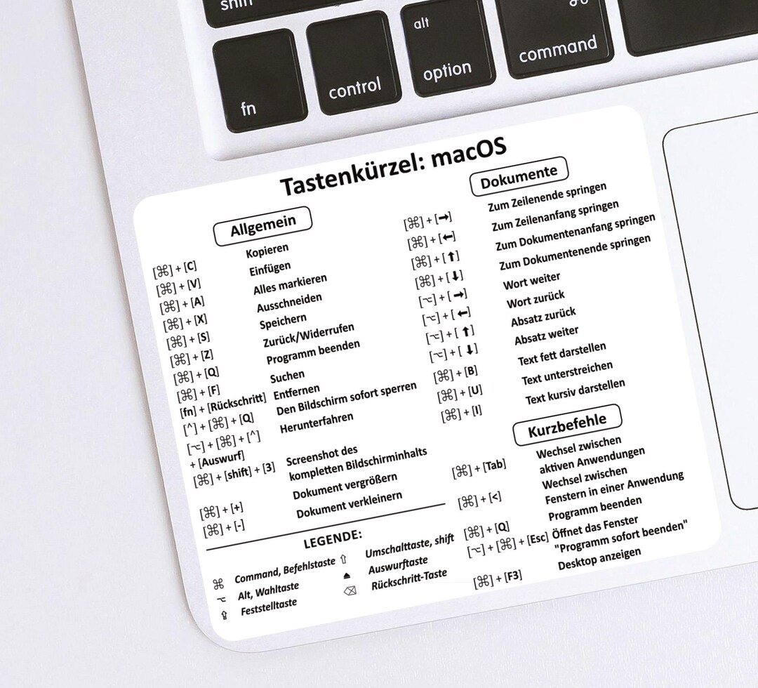 Macos Keyboard Shortcut Stickers | MacBook Shortcuts White - Etsy