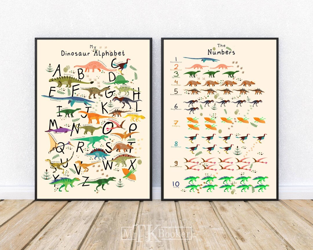 Poster Set ABC & Numbers Poster Dinosaur | Children's Room English - Etsy