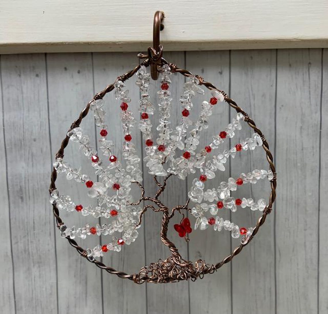 Handmade Tree of Life Suncatchers Wire Weaving With Butterfly Crystal ...