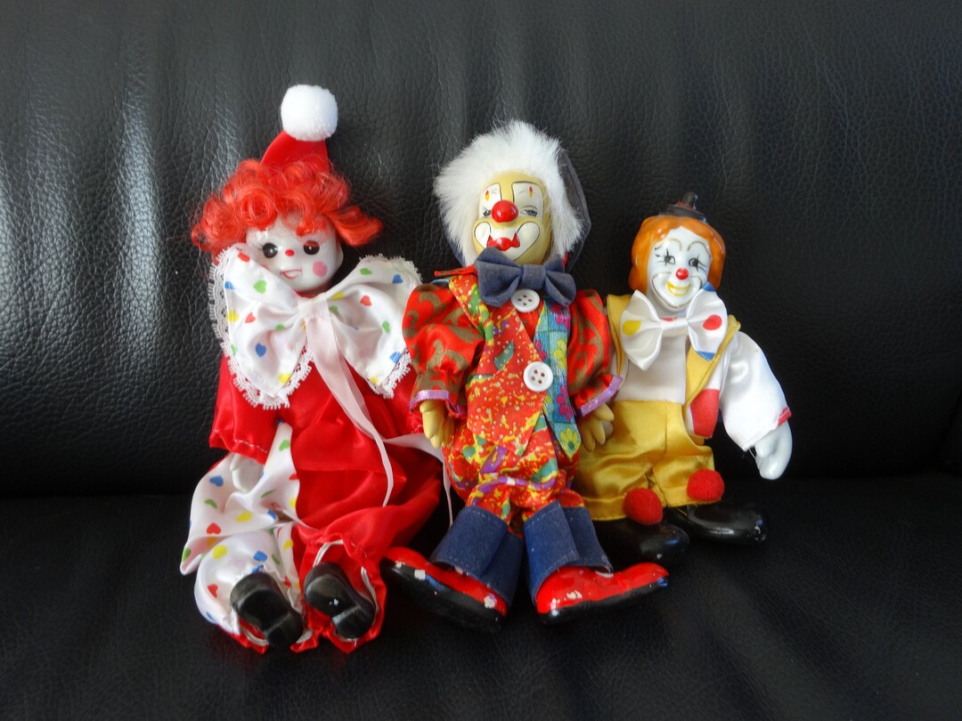 3 Clown With Porcelain Head, Hands and Feet, Vintage Doll, Rare Doll ...
