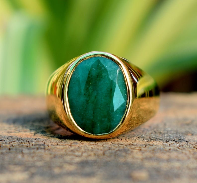 Natural Emerald ring signet ring 925 sterling silver ring | Etsy