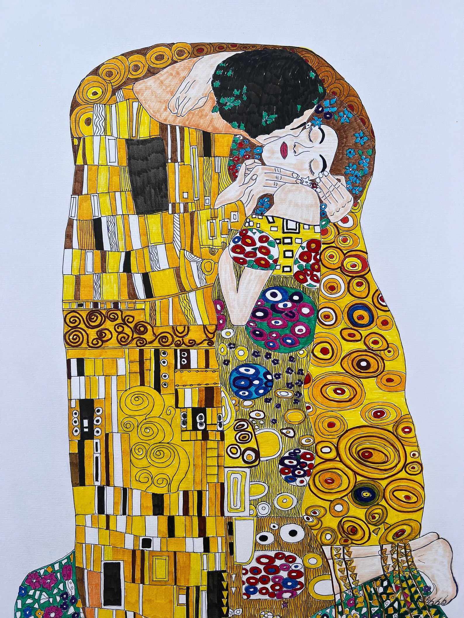 Timeless Embrace: Modern Ink Reimagining of Gustav Klimt's 'the Kiss ...
