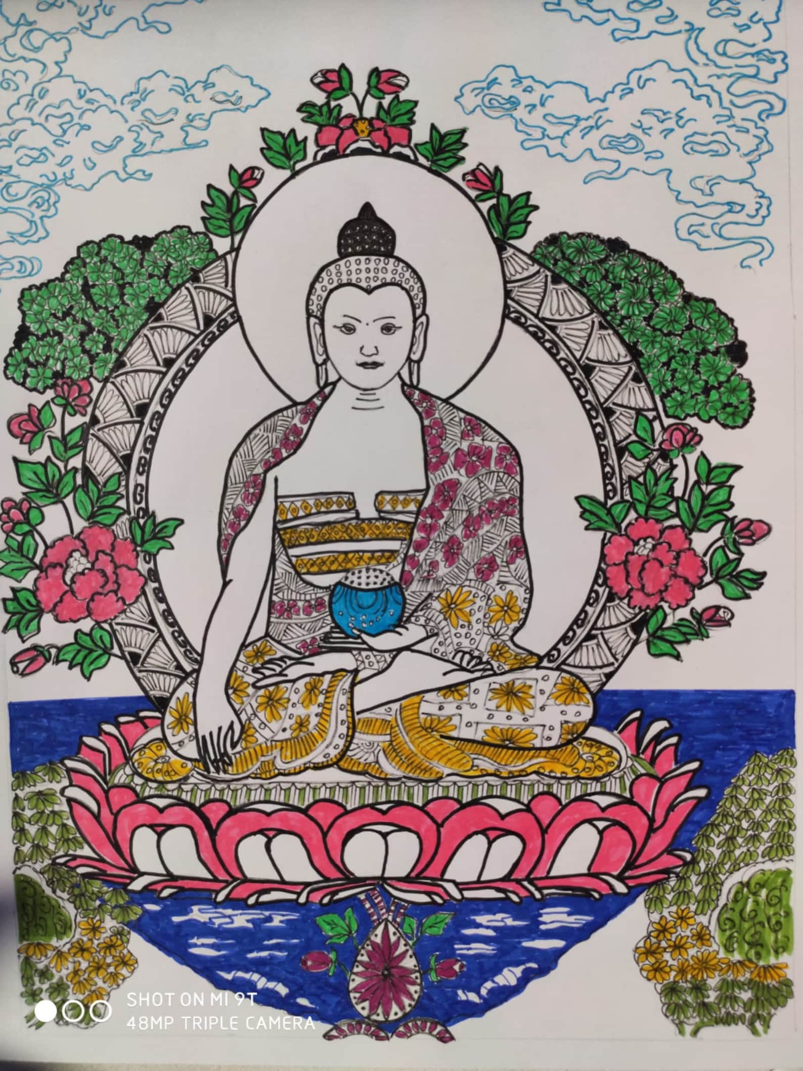 Happy Buddha Painting Original Art Ink on Paper Wall Art Original ...