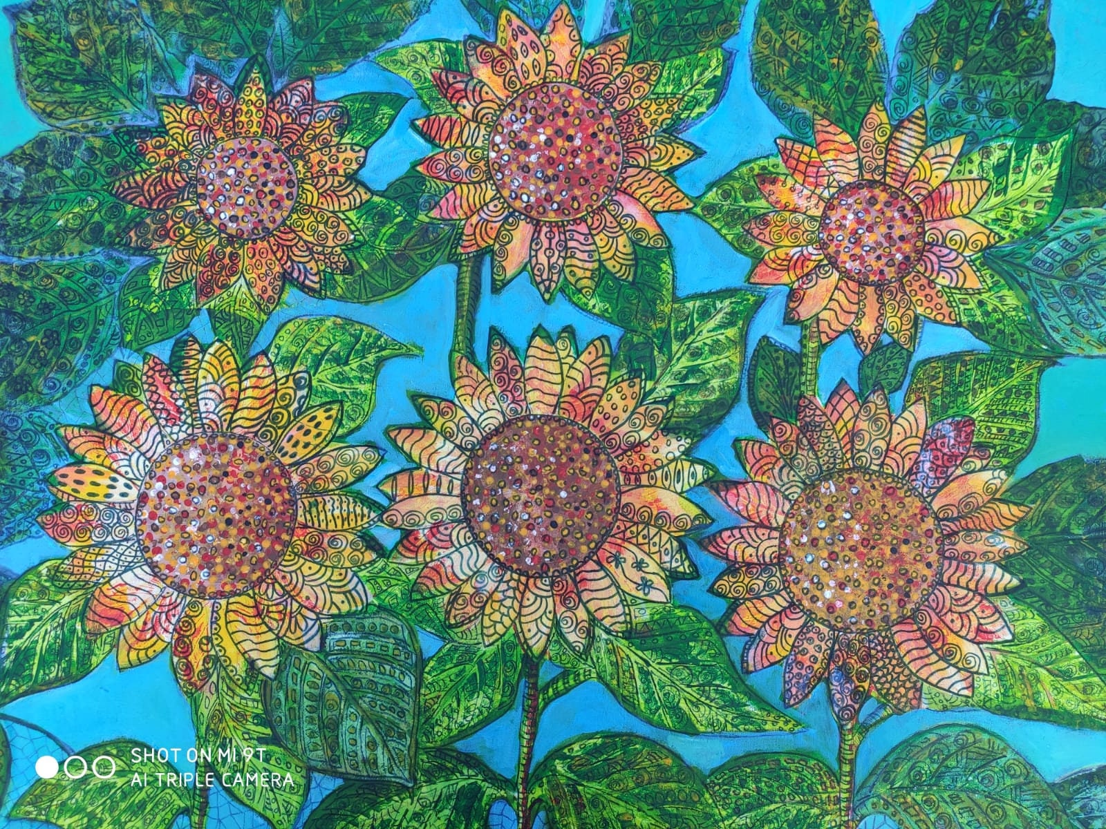 Sunflower Field Painting Original Art Ink on Paper Wall Art Original ...