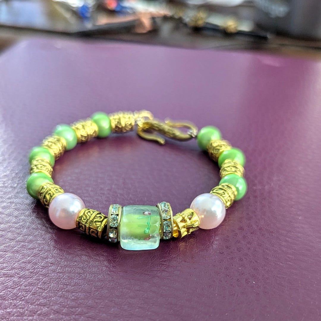 Bangle Style Bracelet Light Pink With Mint Green Accents Tibetan Style ...