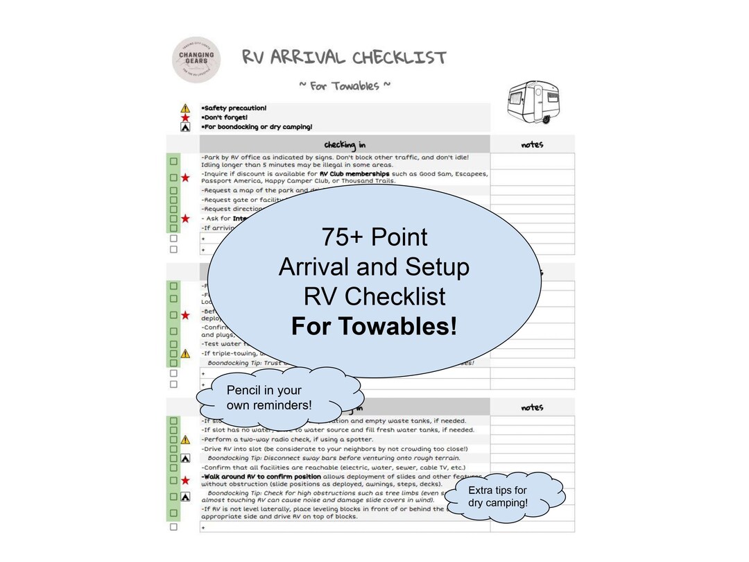 RV Setup and Arrival Checklist for Towables - Etsy