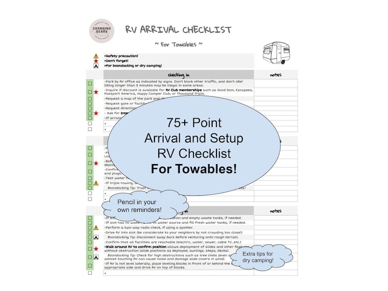 RV Setup and Arrival Checklist for Towables - Etsy