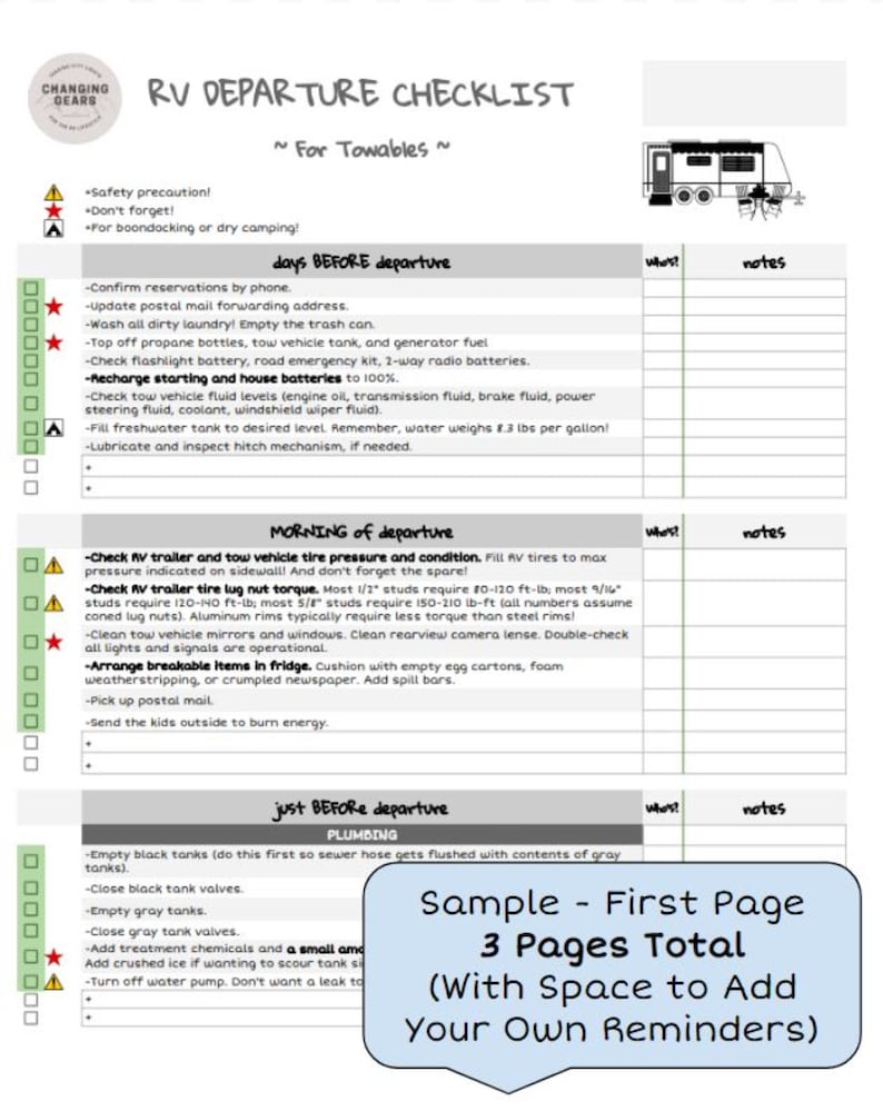 RV Departure Checklist for Towables - Etsy